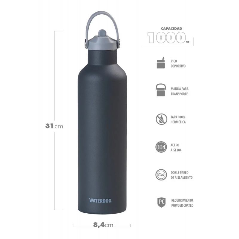 Botella Waterdog HYDRO 1000 cc Gris - Devoto Camping