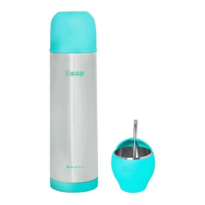 Set Mate + Termo Bala Keep Termo 500ml Mate 230ml Celeste - Devoto Camping